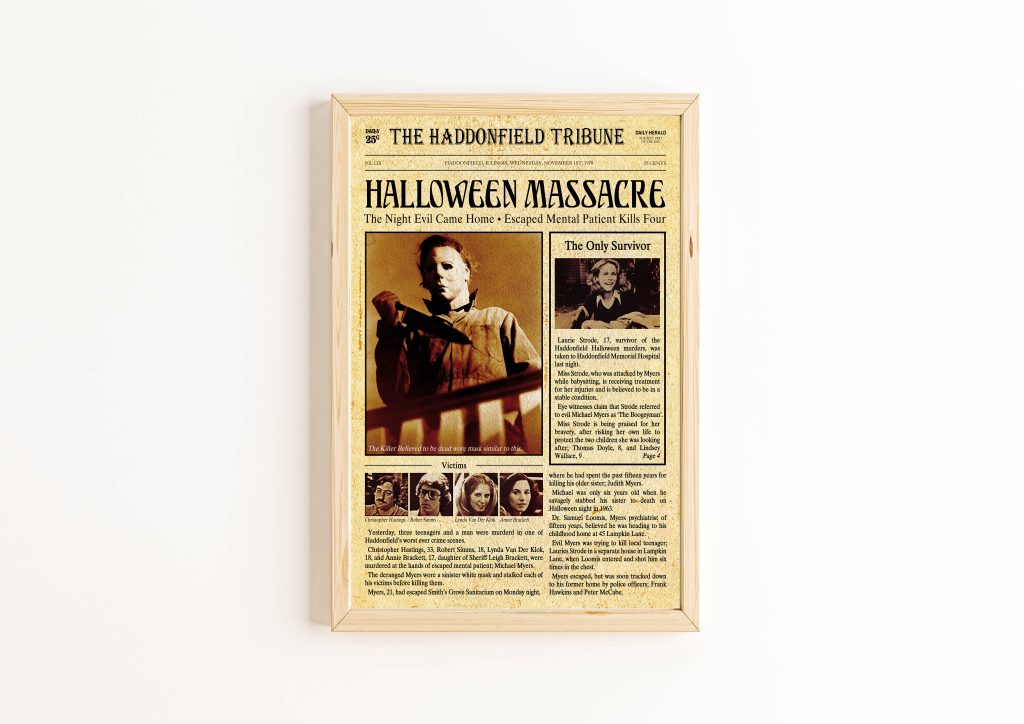 Halloween Massacre Newspaper Poster, Michael Myers, Horror Movies Gift ...