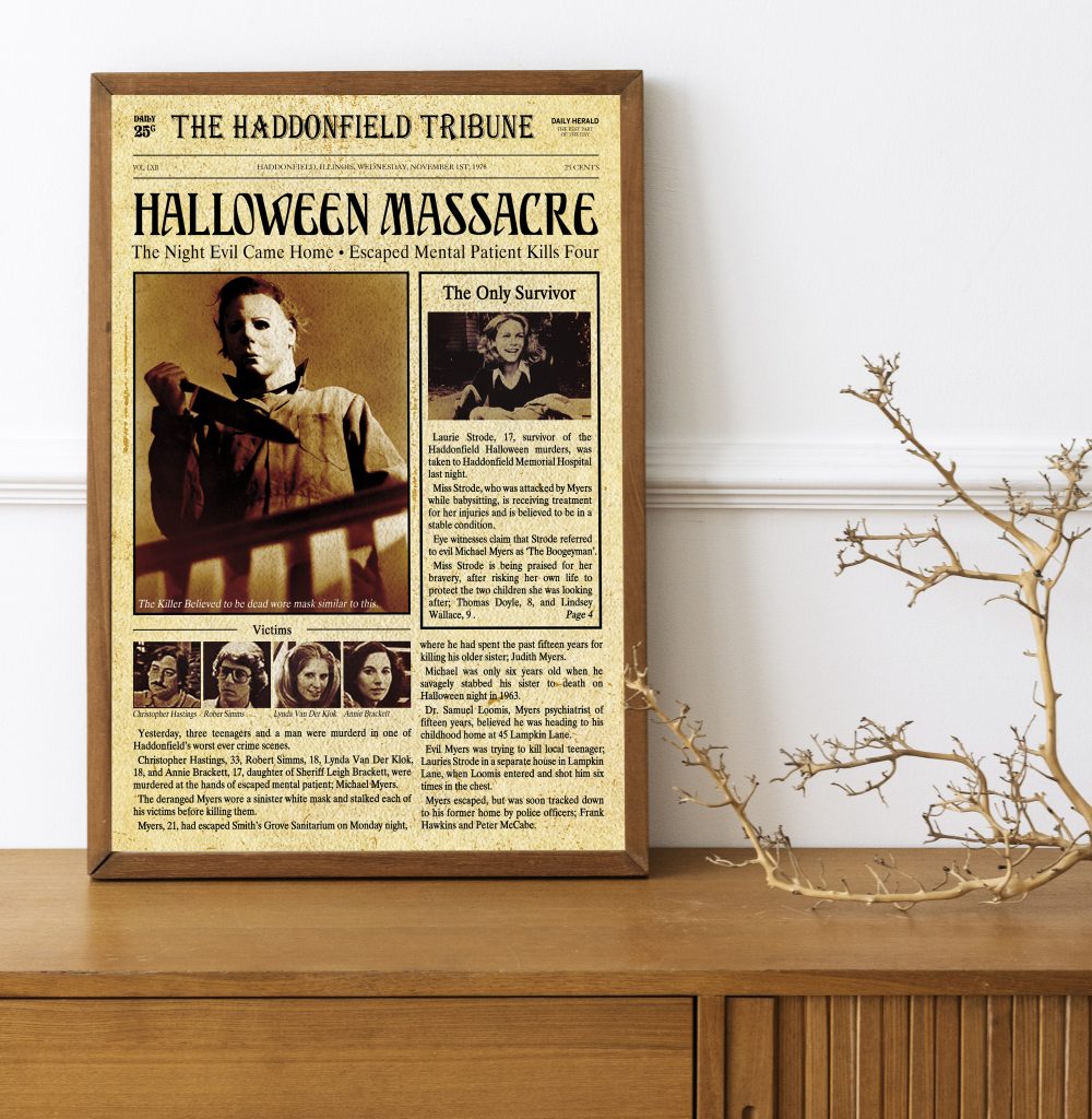 Halloween Massacre Newspaper Poster, Michael Myers, Horror Movies Gift ...