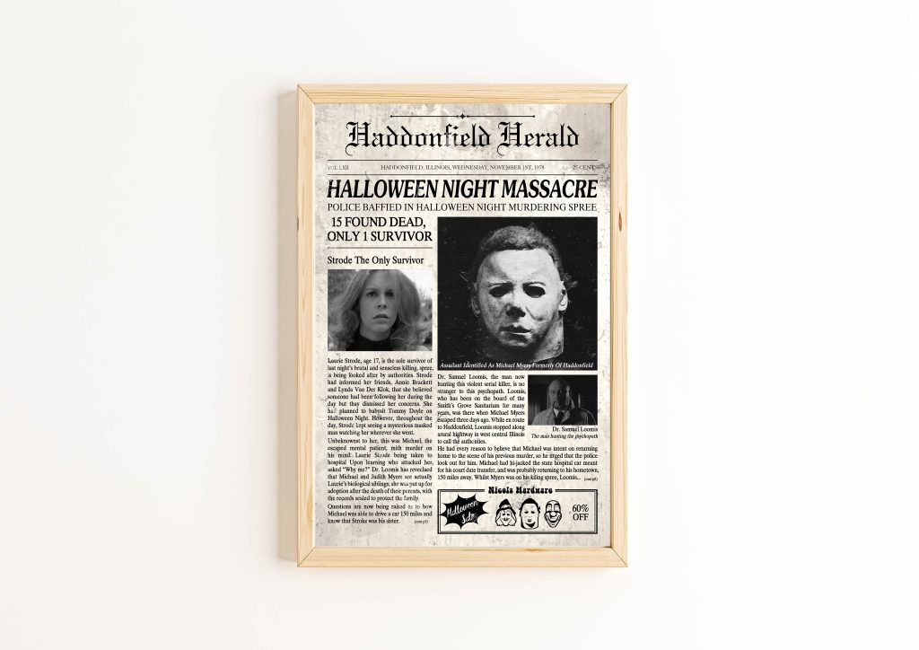 Haddonfield Illinois 1978 Poster, Michael Myers, Halloween Horror ...