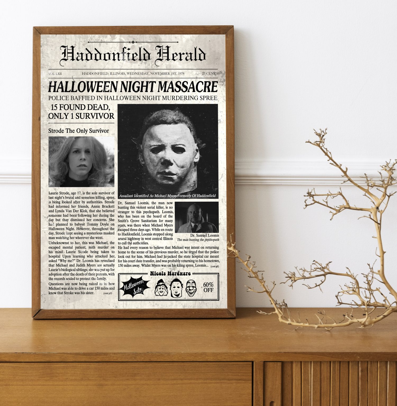 Haddonfield Illinois 1978 Poster, Michael Myers, Halloween Horror ...