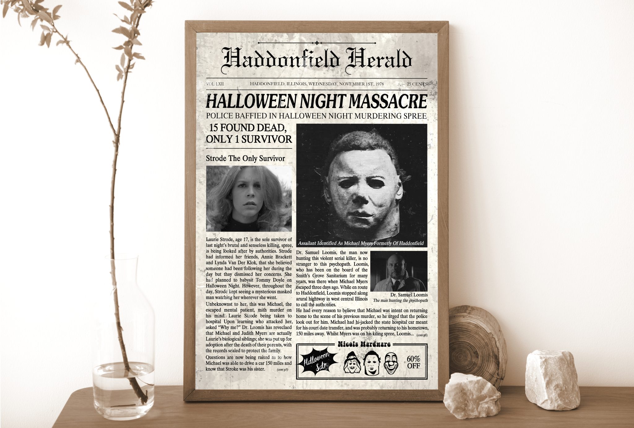 Haddonfield Illinois 1978 Poster, Michael Myers, Halloween Horror ...