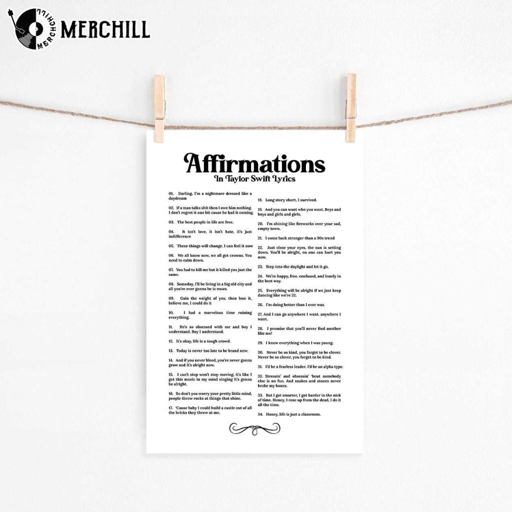 Affirmations In Taylor Swift Lyrics Poster Gift for Swiftie - Happy ...