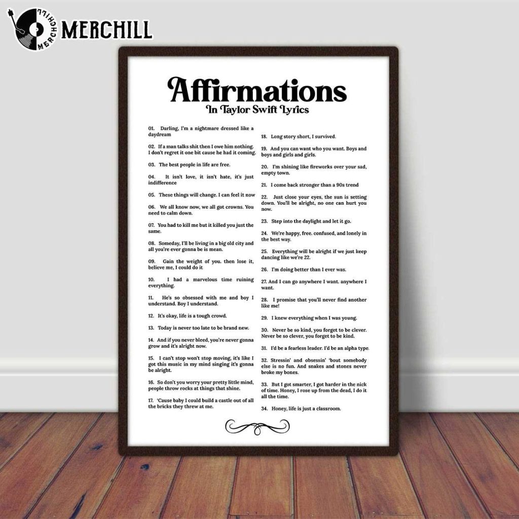Affirmations In Taylor Swift Lyrics Poster Gift for Swiftie - Happy ...