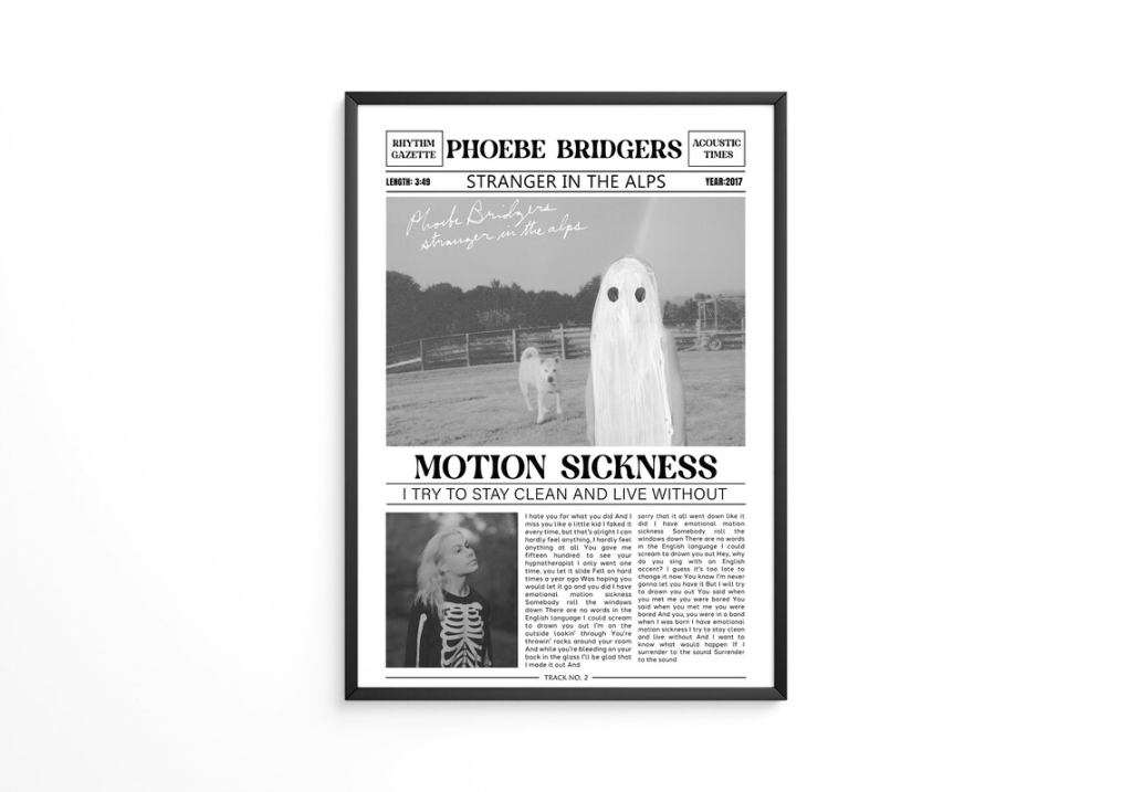 Motion Sickness Phoebe Bridgers Lyrics Poster Newspaper - Happy Place for Music Lovers