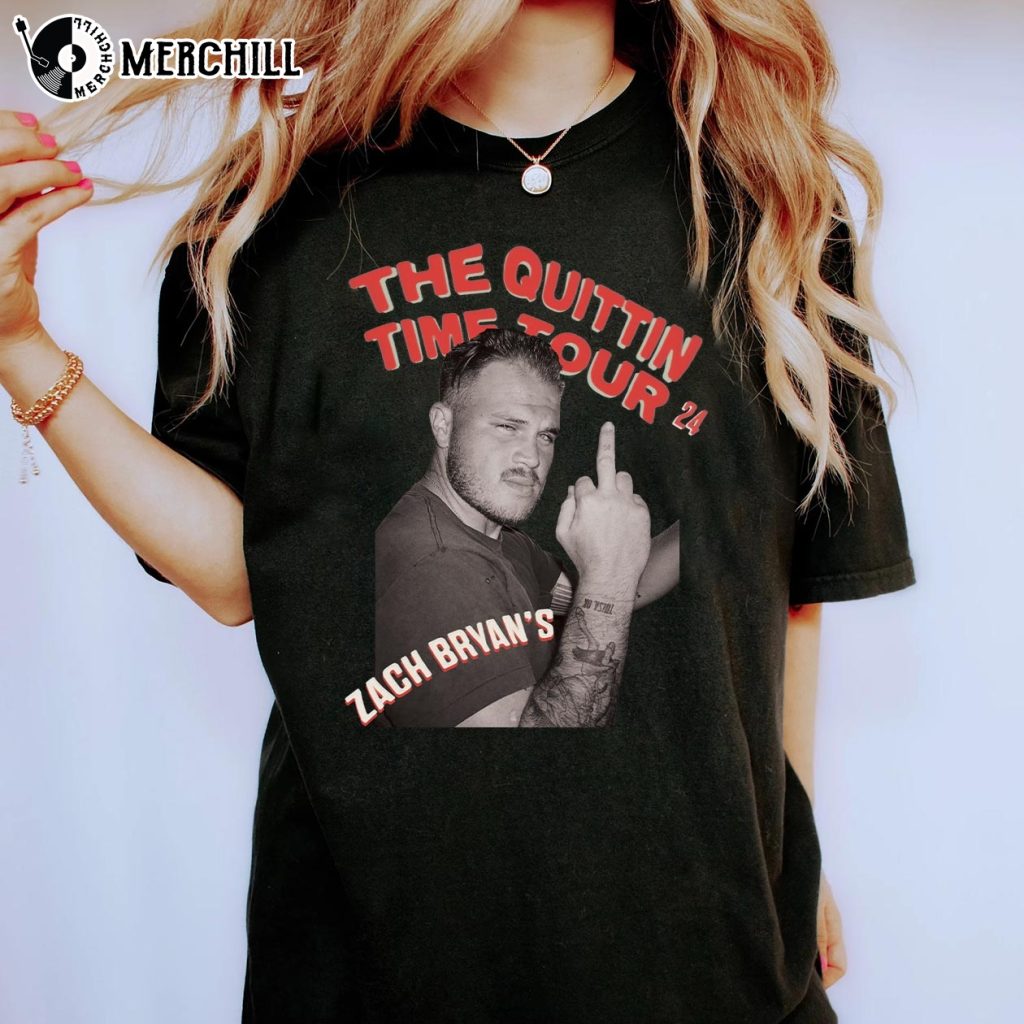 Funny Middle Finger From Zach Bryan The Quittin Time Tour 2024 Shirt ...