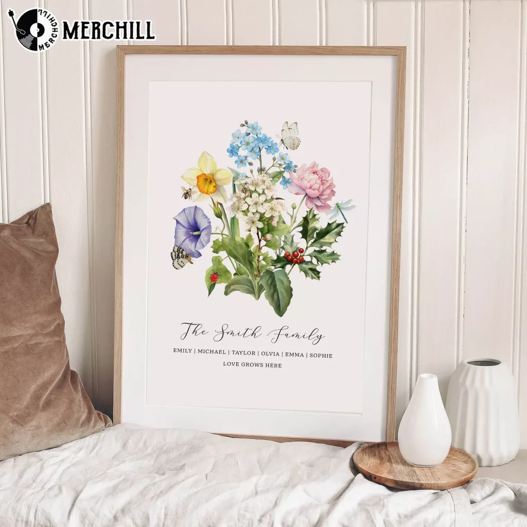 Mom Birth Flower Poster with Animals Best Flowers for Mother's Day
